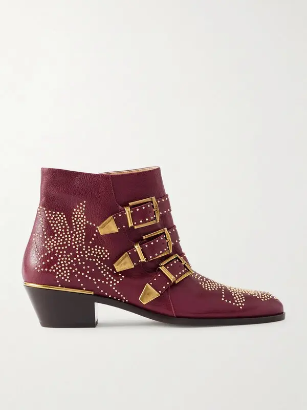 Chloé Susanna Studded Leather Ankle Boots - Red