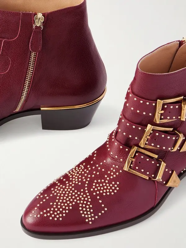 Chloé Susanna Studded Leather Ankle Boots - Red