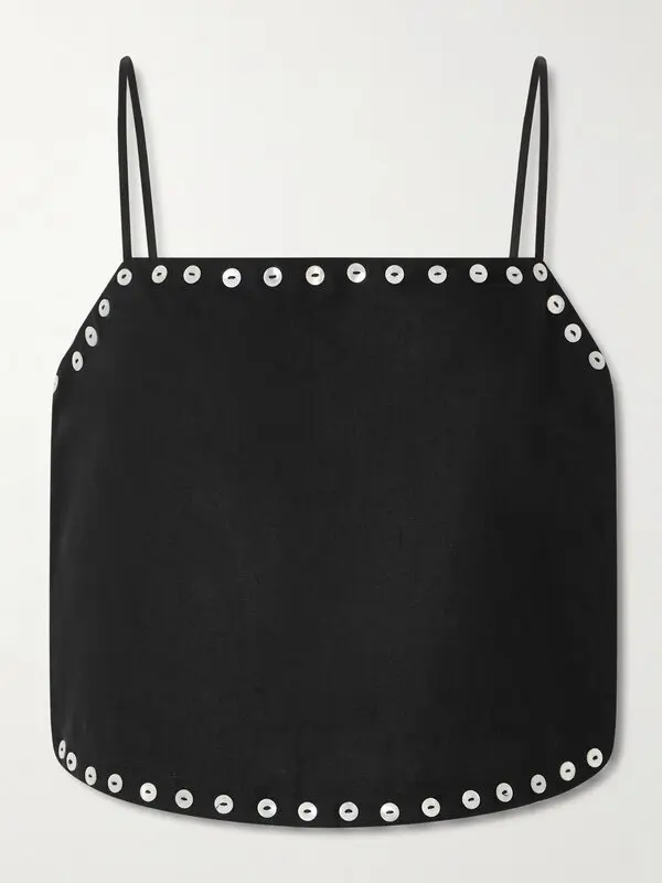 Staud Kirra Button-detailed Linen-blend Tank - Black