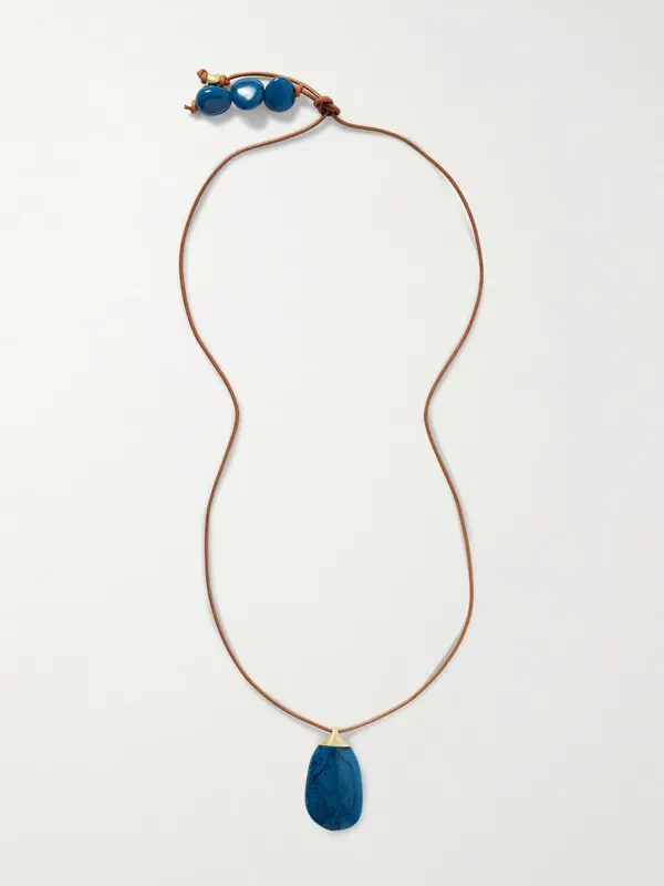 Dinosaur Designs River Rock Gold-plated Resin And Leather Necklace - Blue