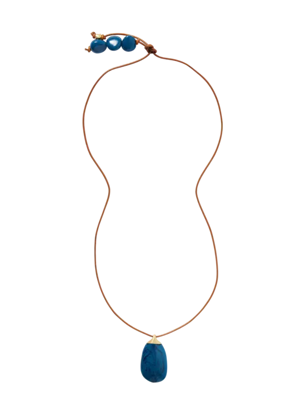 Dinosaur Designs River Rock Gold-plated Resin And Leather Necklace - Blue
