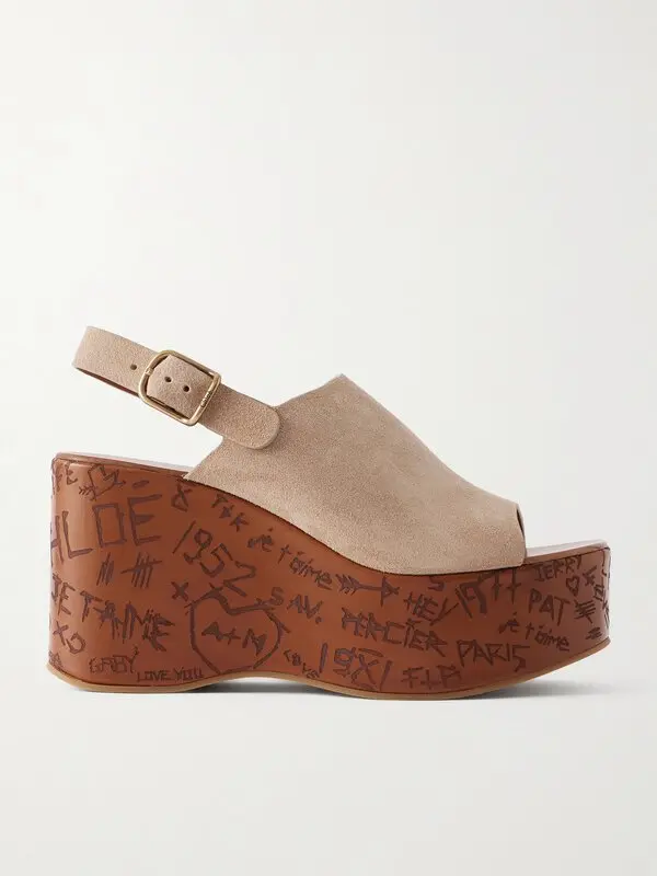 Chloé Maxime Suede Platform Wedge Sandals - Neutrals