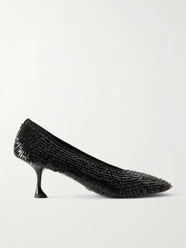 Proenza Schouler Tee Sequined Mesh Pumps - Black