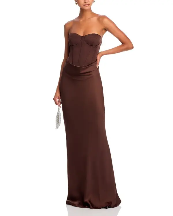 ROTATE BY BIRGER CHRISTENSEN Satin Corset Maxi Dress - Coffee Chicory