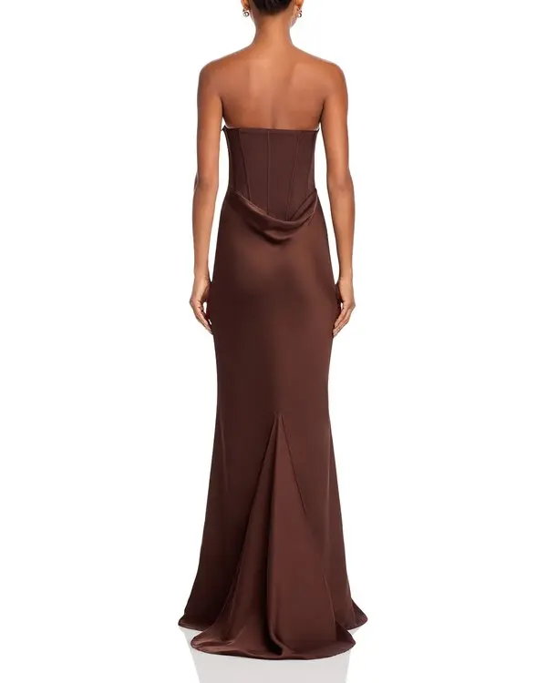ROTATE BY BIRGER CHRISTENSEN Satin Corset Maxi Dress - Coffee Chicory