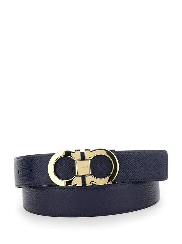 FERRAGAMO Reversible Belt With Gancini Buckle - Blue