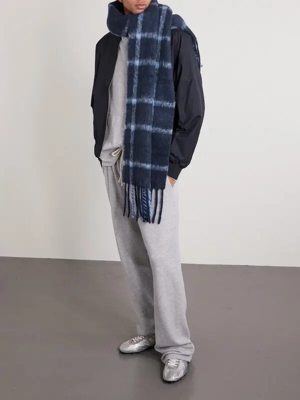 THE ELDER STATESMAN Fringed Checked Alpaca-blend Scarf
