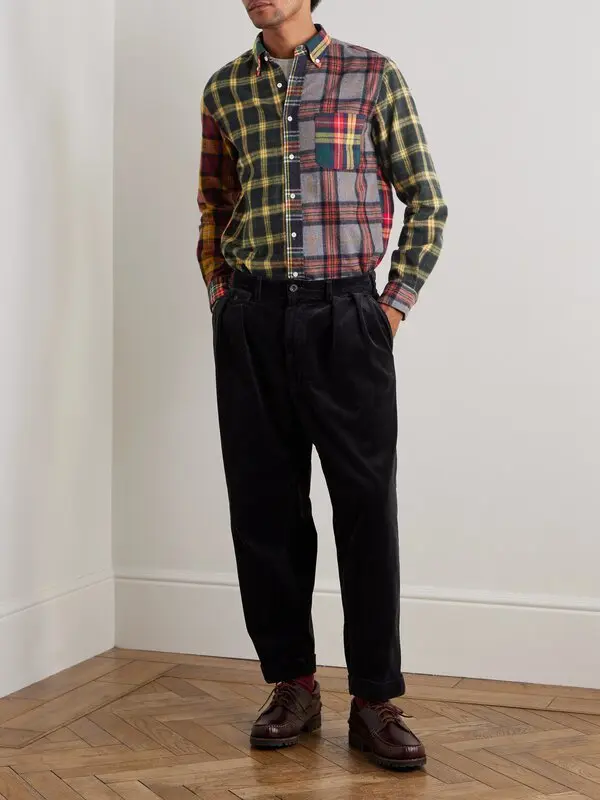 BEAMS Patchwork Checked Cotton-flannel Shirt