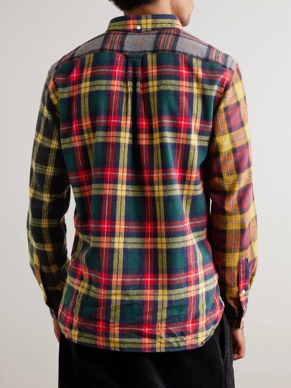 BEAMS Patchwork Checked Cotton-flannel Shirt