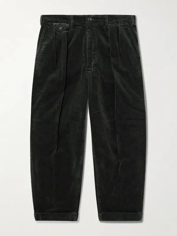 BEAMS Cropped Pleated Cotton-corduroy Trousers