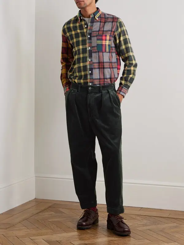 BEAMS Cropped Pleated Cotton-corduroy Trousers