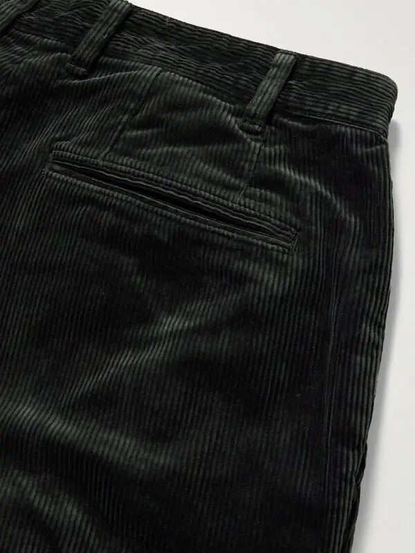 BEAMS Cropped Pleated Cotton-corduroy Trousers