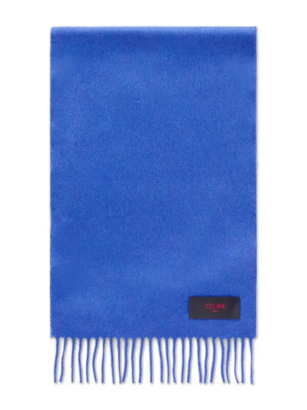 Celine Logo-appliquéd Fringed Cashmere Scarf - Blue