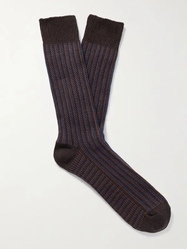 Mr P. Striped Cotton-blend Socks - Brown
