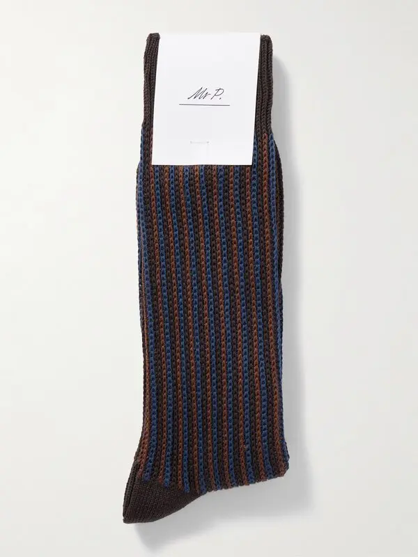 Mr P. Striped Cotton-blend Socks - Brown