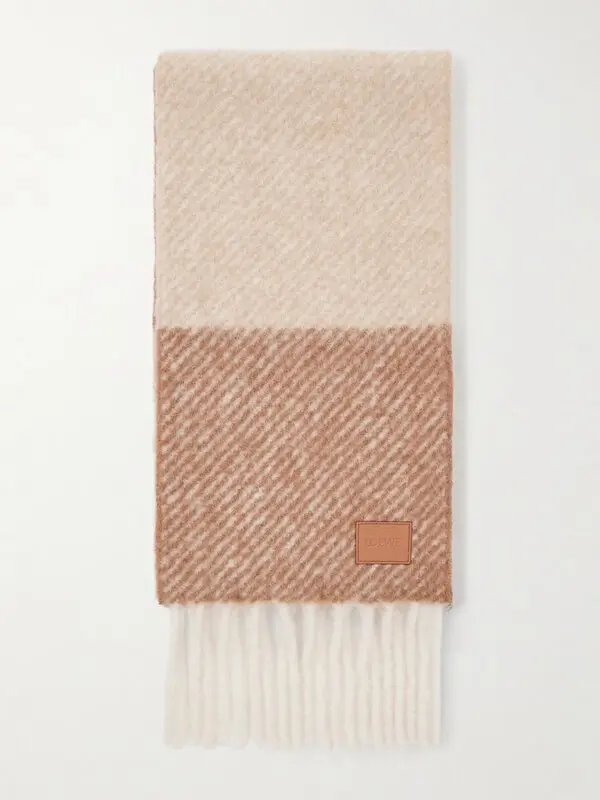 Loewe Fringed Striped Alpaca-blend Scarf - Neutrals