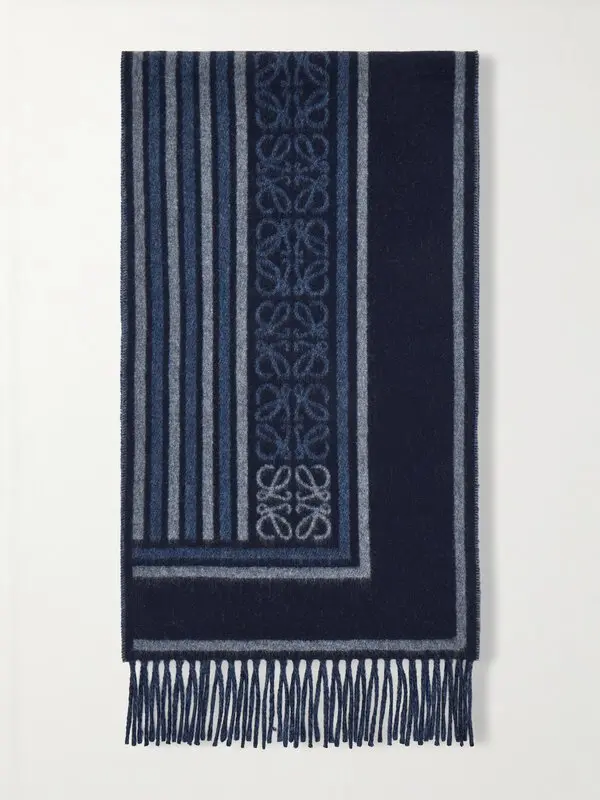 Loewe Fringed Wool And Cashmere-blend Scarf - Blue