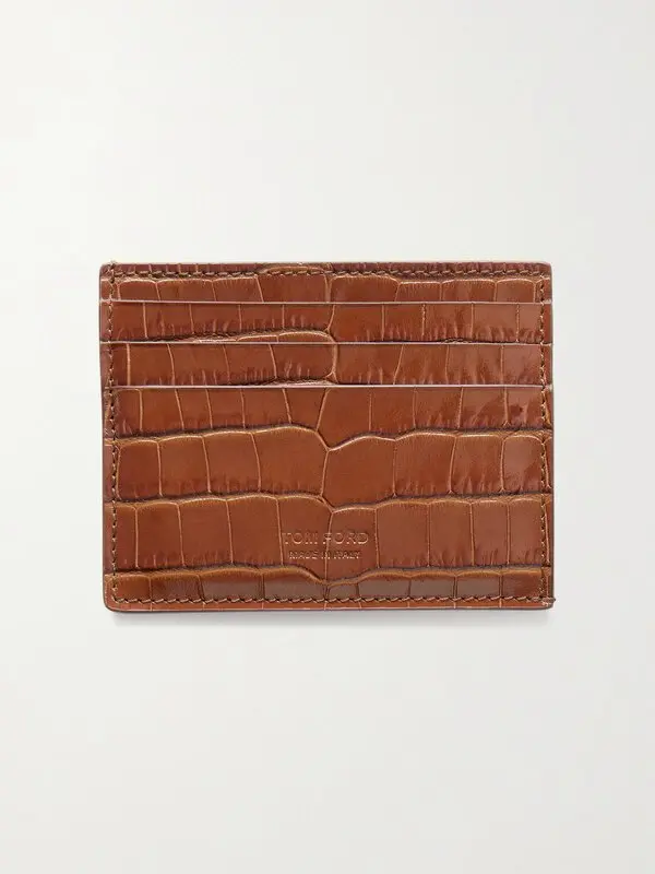 TOM FORD Croc-effect Leather Cardholder - Brown