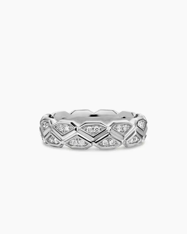 David Yurman Hex Band Ring In Platinum With Diamonds - Diamond