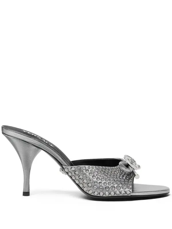Versace 85mm Leather Mules With Crystal Embellished Bow