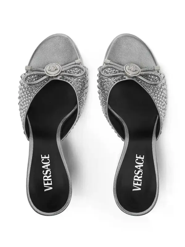 Versace 85mm Leather Mules With Crystal Embellished Bow
