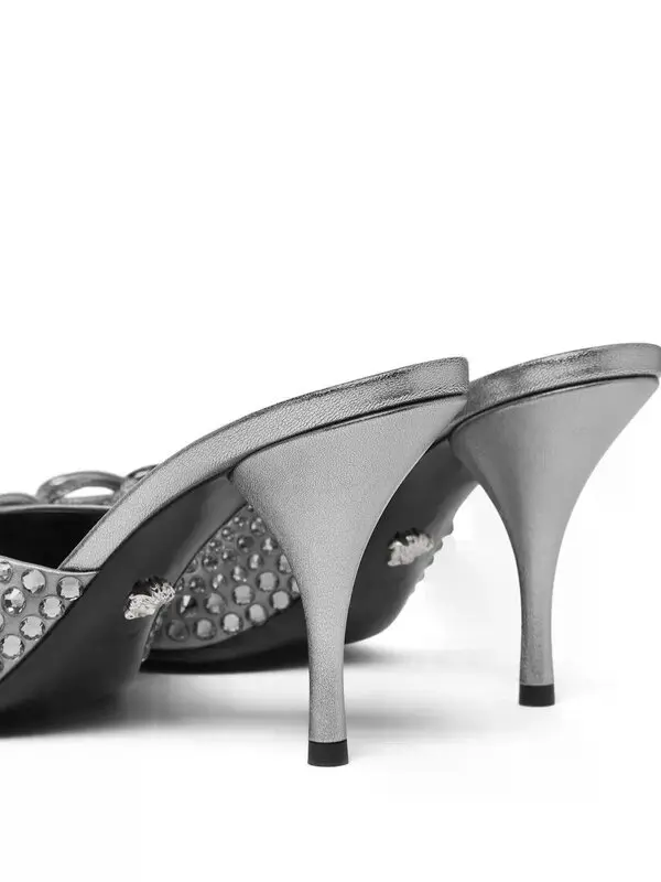 Versace 85mm Leather Mules With Crystal Embellished Bow