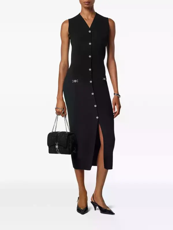 Versace Sleeveless V-neck Button-front Midi Dress With Medusa '95 Hardware