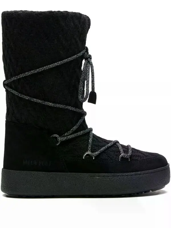 Moon Boot X Guest In Residence Knit-upper Lace-up Boots - Black