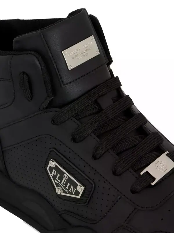 Philipp Plein High Top Sneakers With Perforated Detailing - Black