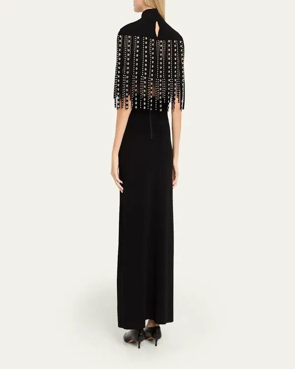 LANVIN Studded Fringe Capelet Maxi Dress