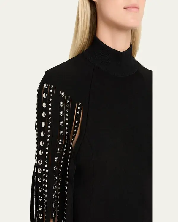 LANVIN Studded Fringe Capelet Maxi Dress
