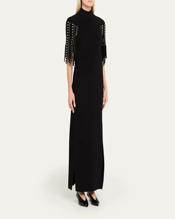 LANVIN Studded Fringe Capelet Maxi Dress