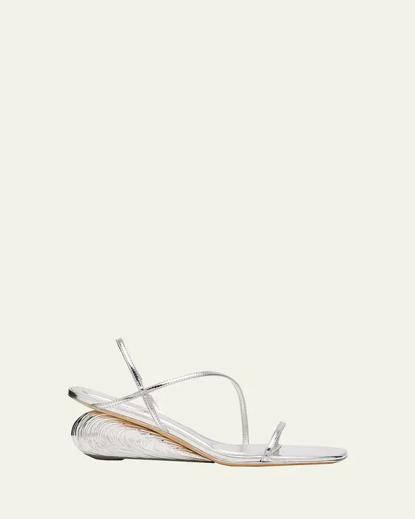 Simkhai Bridget Metallic Wedge Strappy Sandals - Silver