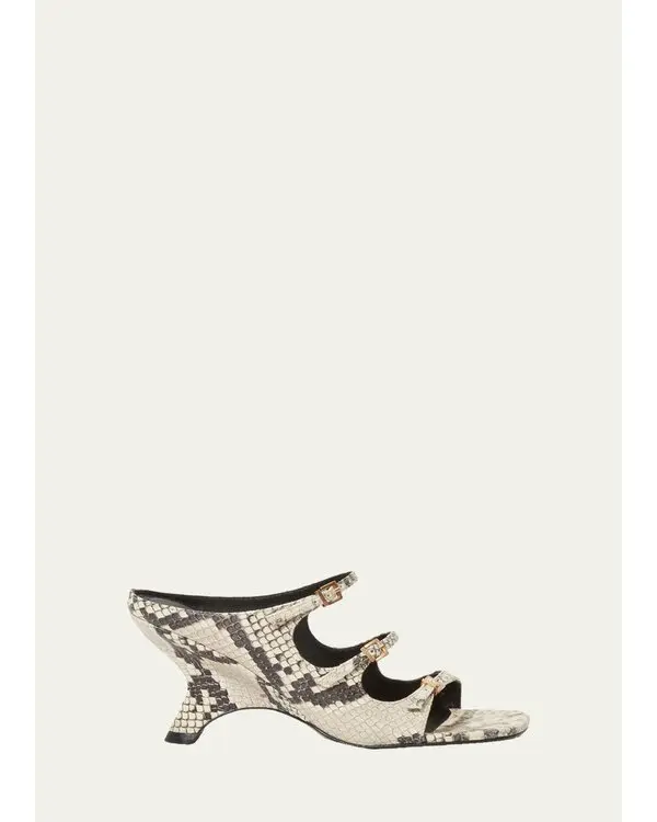 Simkhai River -printed Leather Buckle Mules - Snake