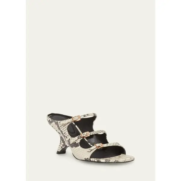 Simkhai River -printed Leather Buckle Mules - Snake