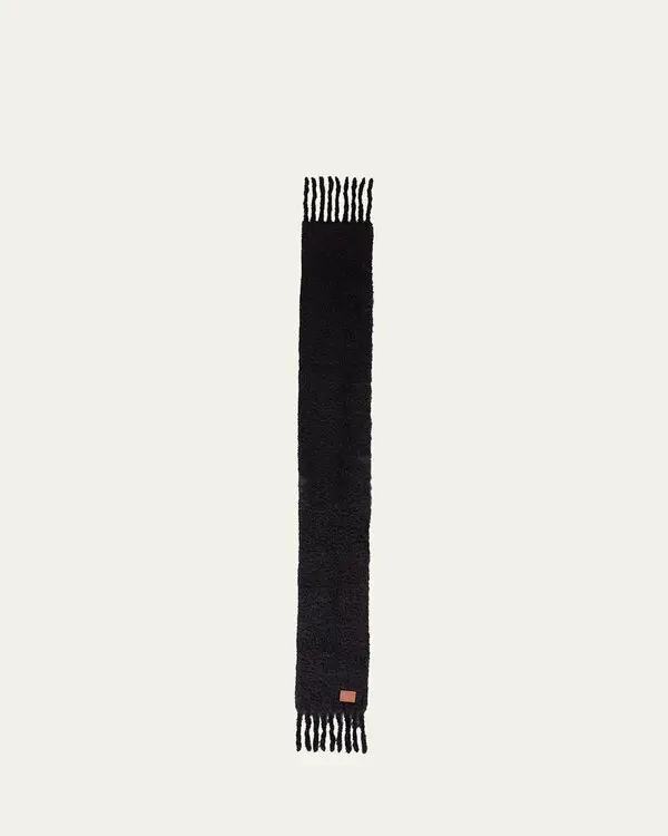 Loewe Wool-blend Fringe Trim Scarf - Black