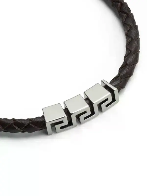 Versace Greca Leather Bracelet - Silver