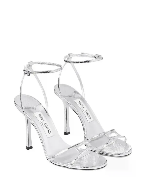JIMMY CHOO Leo 100 Metallic Leather Sandals - Silver