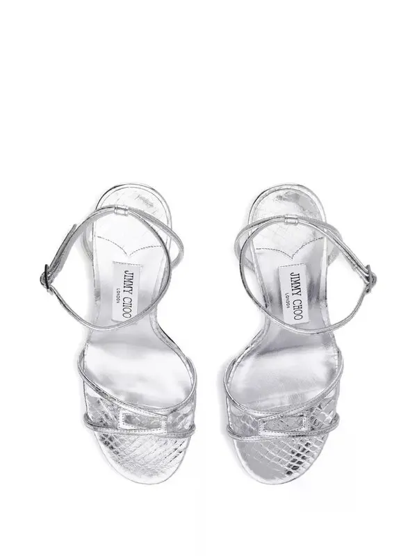 JIMMY CHOO Leo 100 Metallic Leather Sandals - Silver