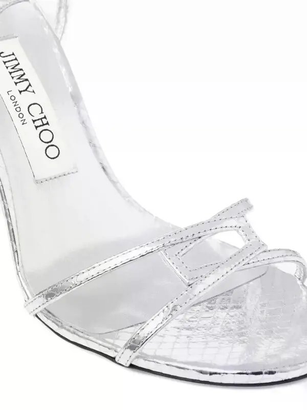 JIMMY CHOO Leo 100 Metallic Leather Sandals - Silver