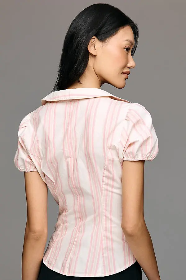 Maeve Short-sleeve Sweetheart Blouse - Pink & Ivory Stripe