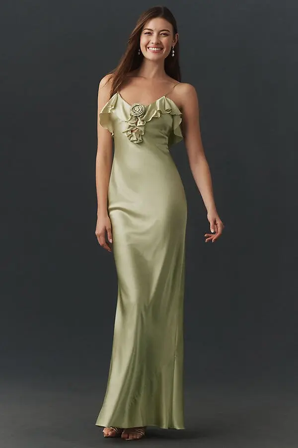 chinese dress ladies BOUGAINVILLEA CHIFFON MAXI DRESS IN SAGE FLORAL – DE LA VALI OFFICIAL main image 1