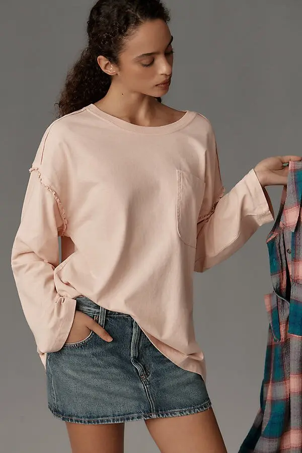 PILCRO Long-sleeve Boyfriend Tee - Pale Petal