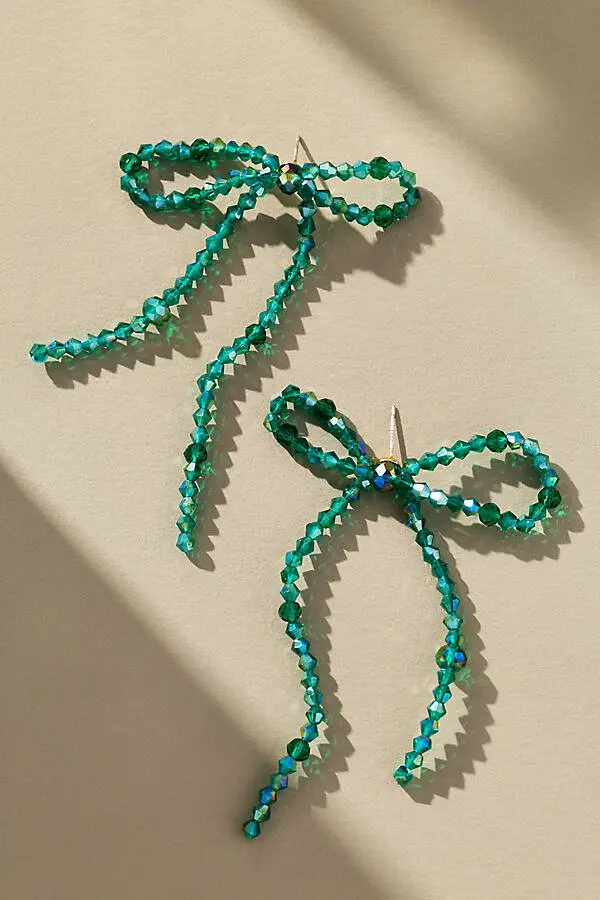 Anthropologie Beaded Bow Statement Earrings - Turquoise