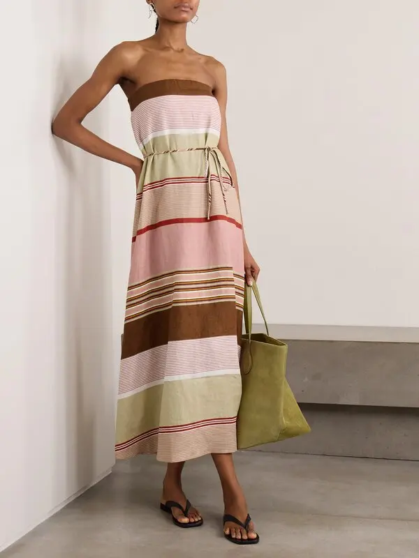 Faithfull The Brand Yolina Strapless Striped Linen Maxi Dress - Multi |  Editorialist