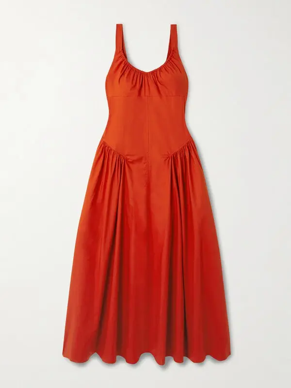 Faithfull The Brand Olas Gathered Cotton Midi Dress