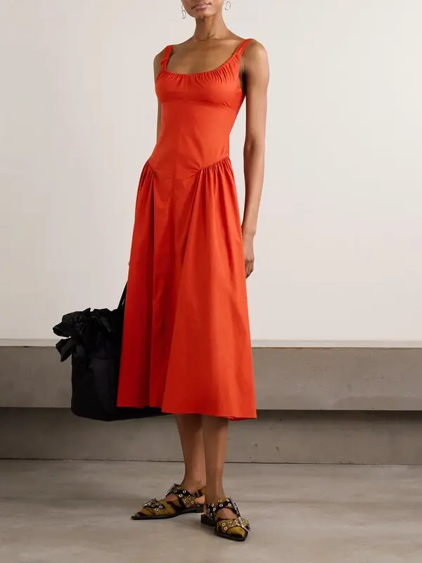 Faithfull The Brand Olas Gathered Cotton Midi Dress