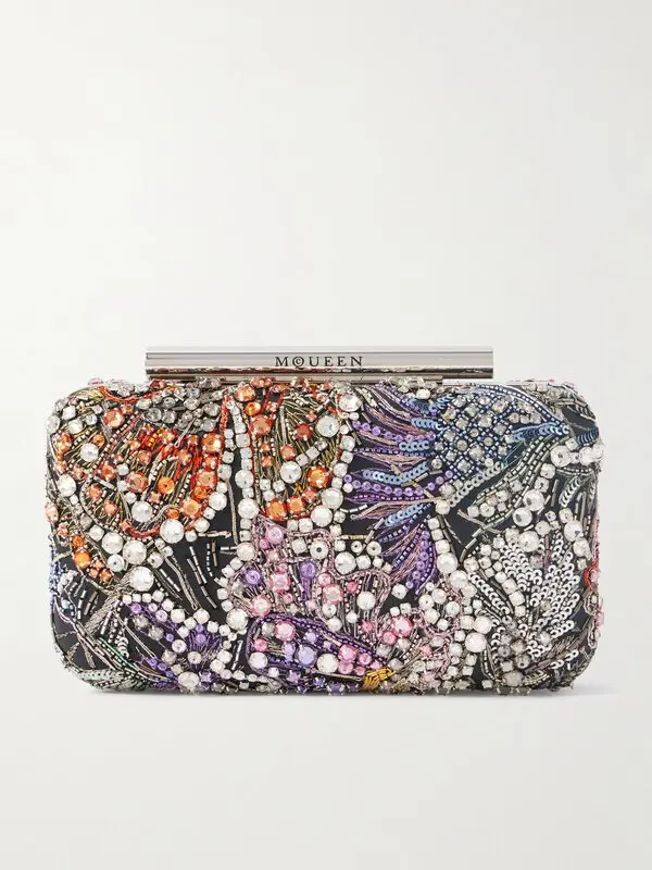 Alexander McQueen Embellished Leather Clutch - Silver