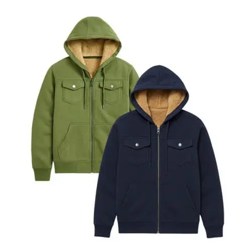 BENBEN Two Heavyweight Fur-lined Full Zip Hooded Jackets - Green/navy