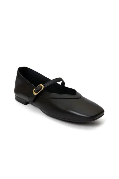 MENINA STEP Greta Leather Mary Jane Flat - Black